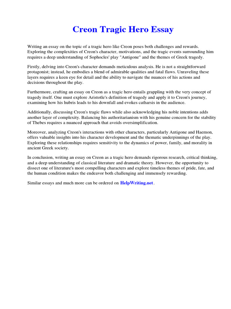 Creon Tragic Hero Essay | PDF | Tragedy