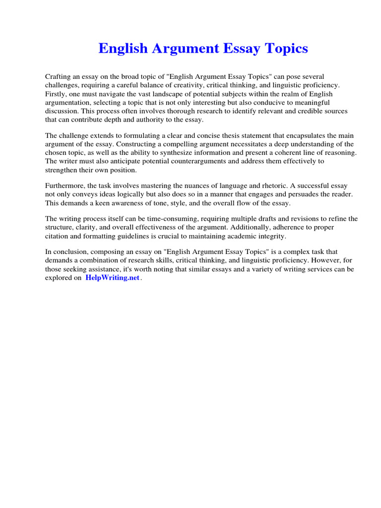 English Argument Essay Topics | PDF | Essays