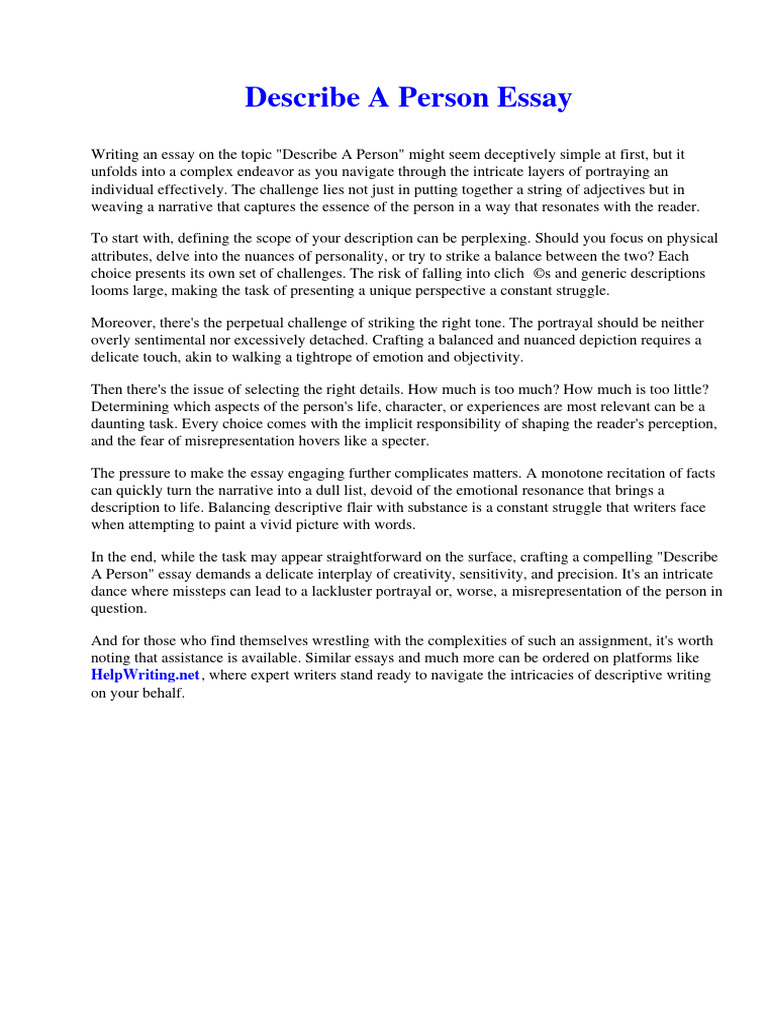 Describe A Person Essay | PDF