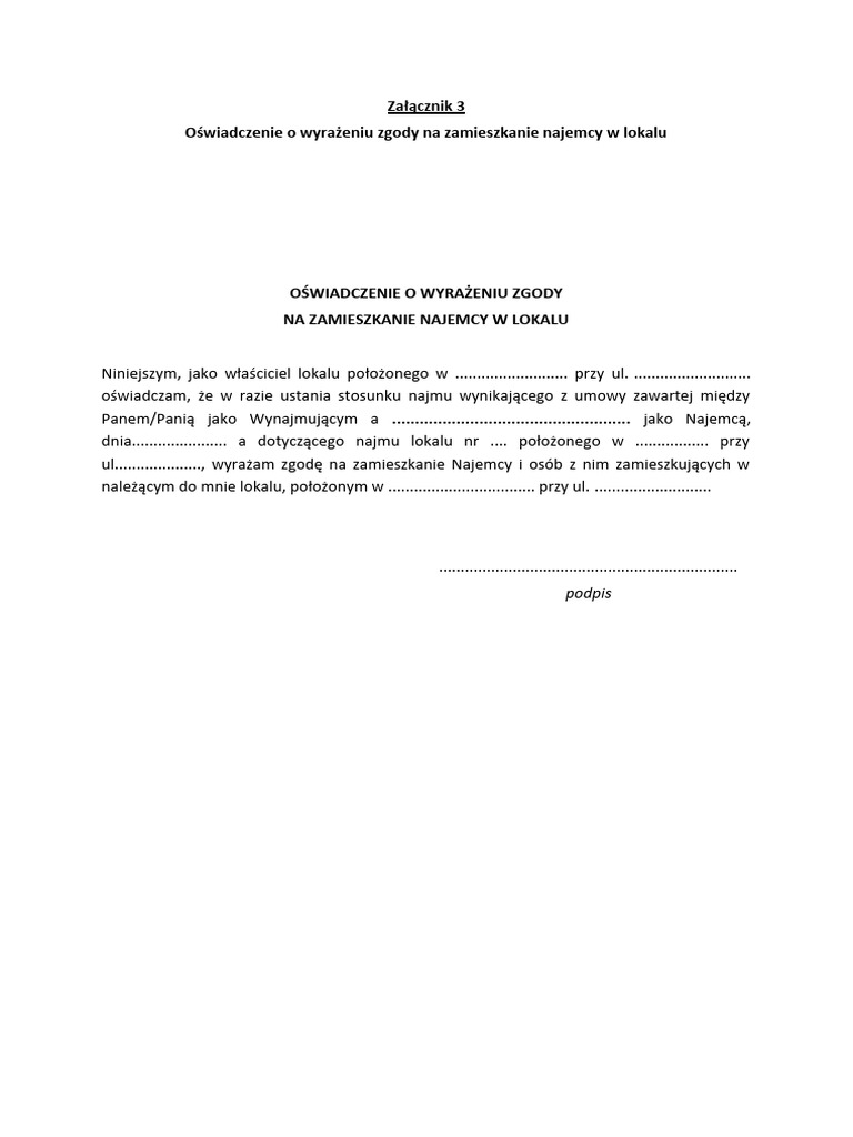 Zalacznik NR 3 Do Umowy Najmu Okazjonalnego Lokalu | PDF