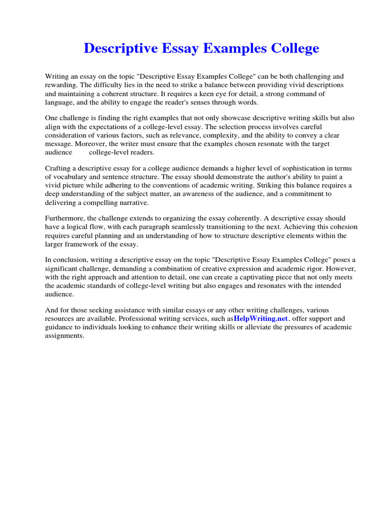 Descriptive Essay Examples College | PDF | Credit Card | Debt