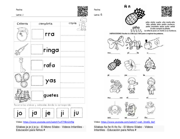 Mono Sílabo: Sílabas Ja, Je, Ji, Jo, Ju | PDF