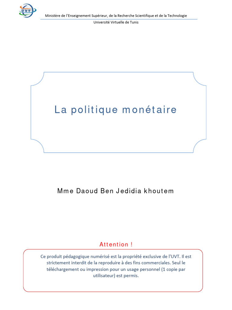 La Politique Monétaire | PDF | Inflation | Monétarisme