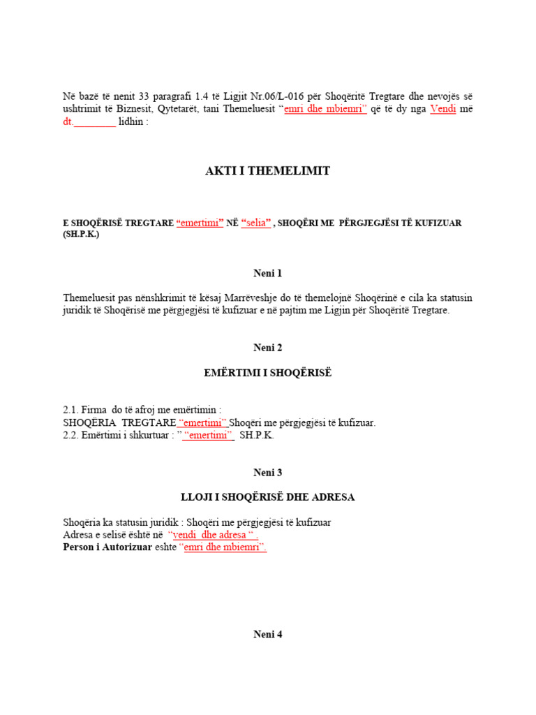 Akti I Themelimit | PDF