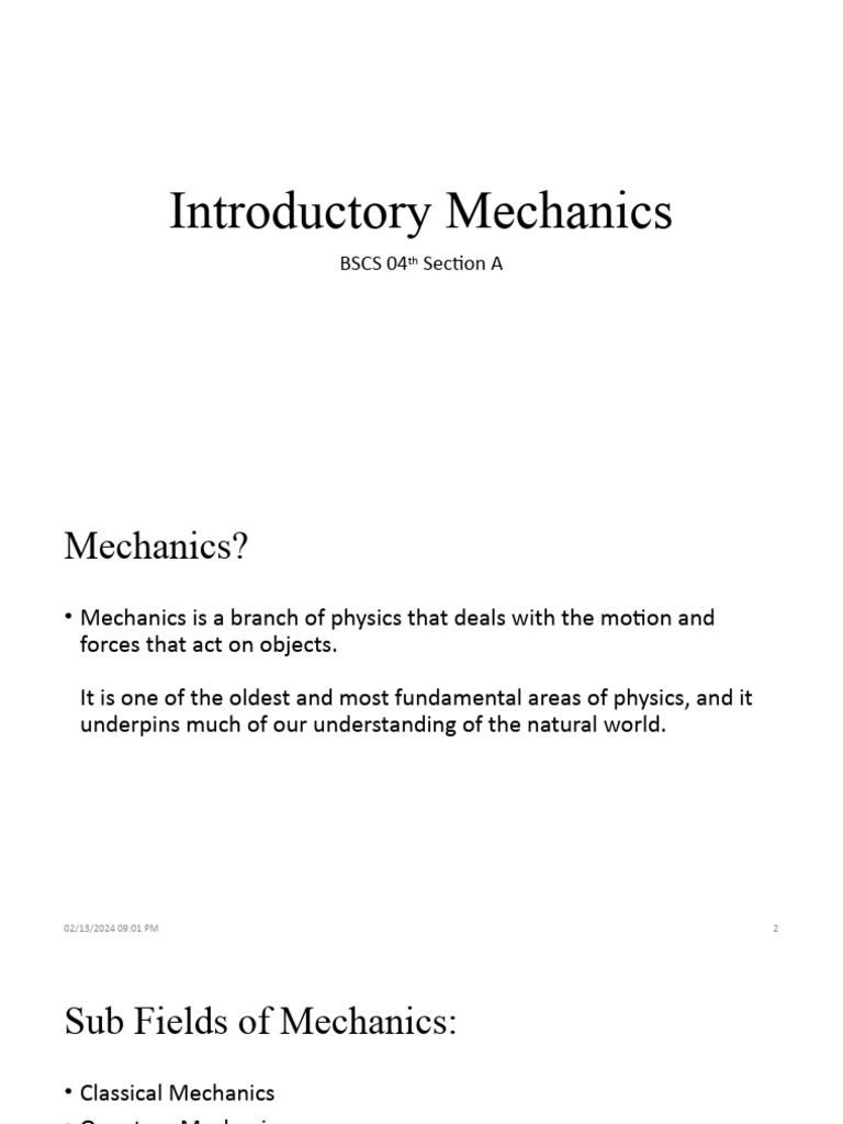 Week 01 Introduction To Mechanics, Kinematics and Dynamics | PDF | Mechanics | Force