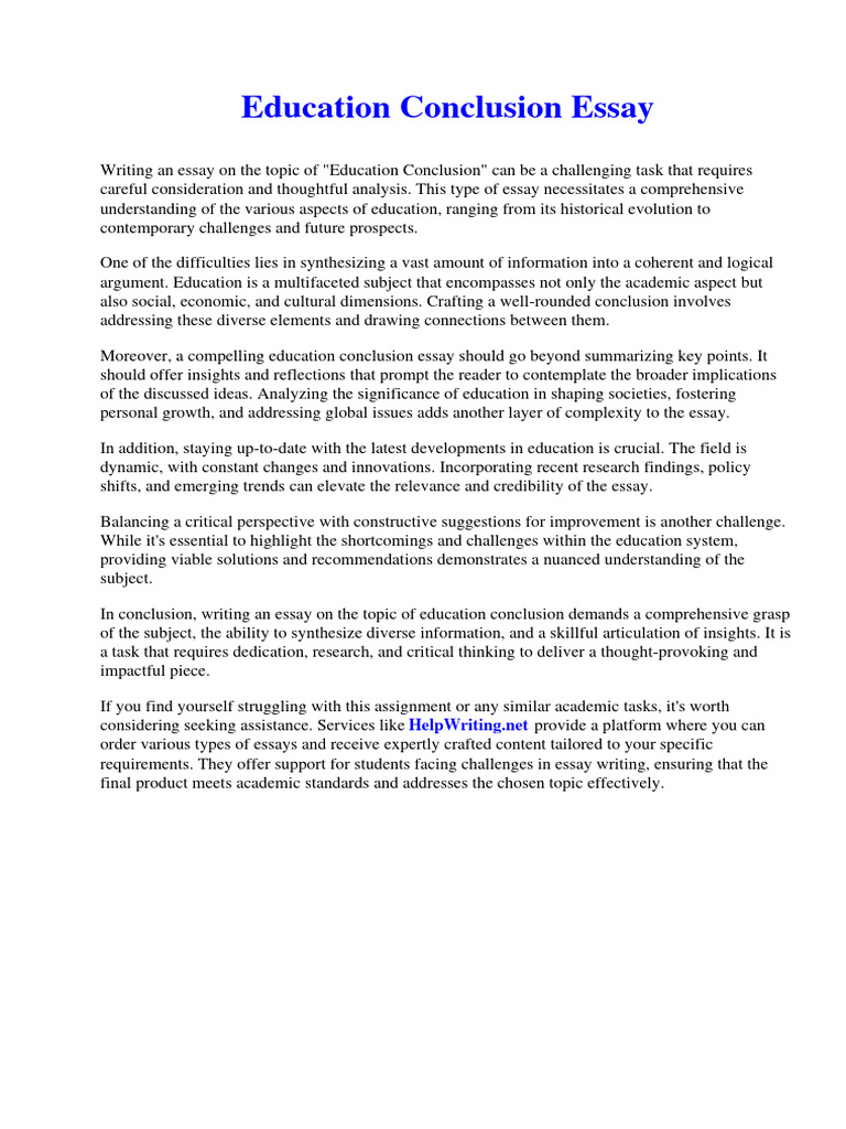 Education Conclusion Essay | Download Free PDF | Skeletal Muscle