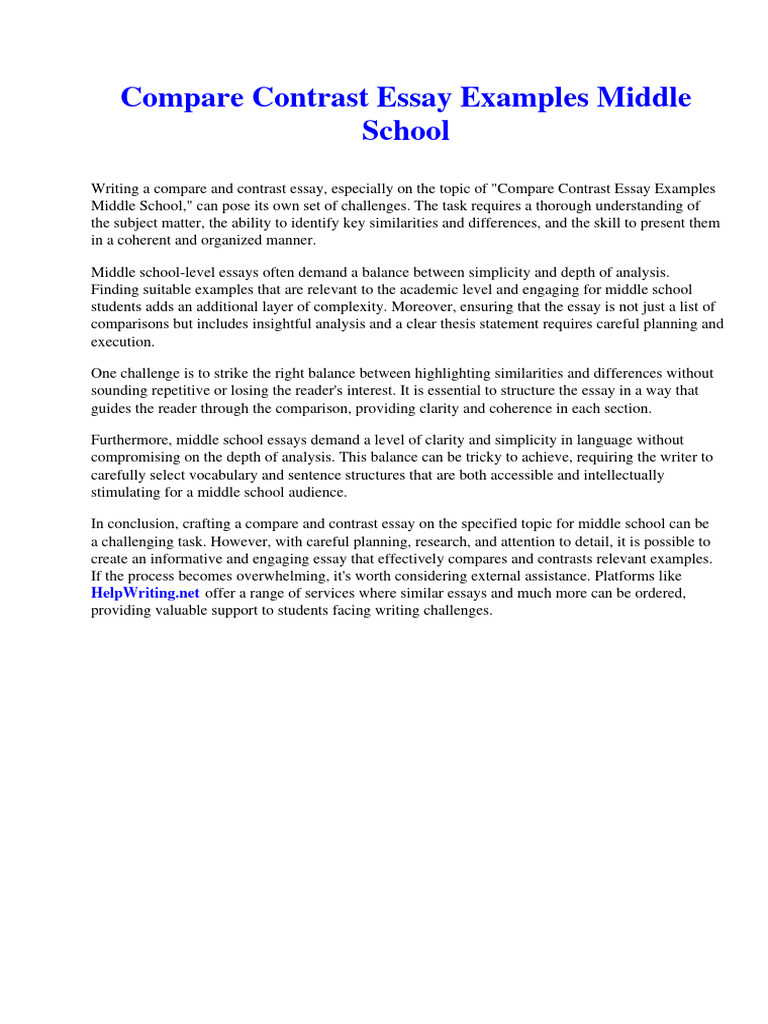 Compare Contrast Essay Examples Middle School | PDF