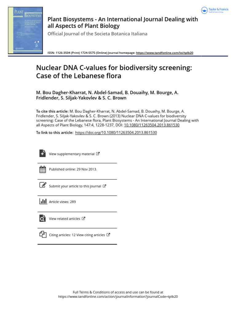Lebanese Flora DNA C-values Study | PDF | Ploidy | Genetics