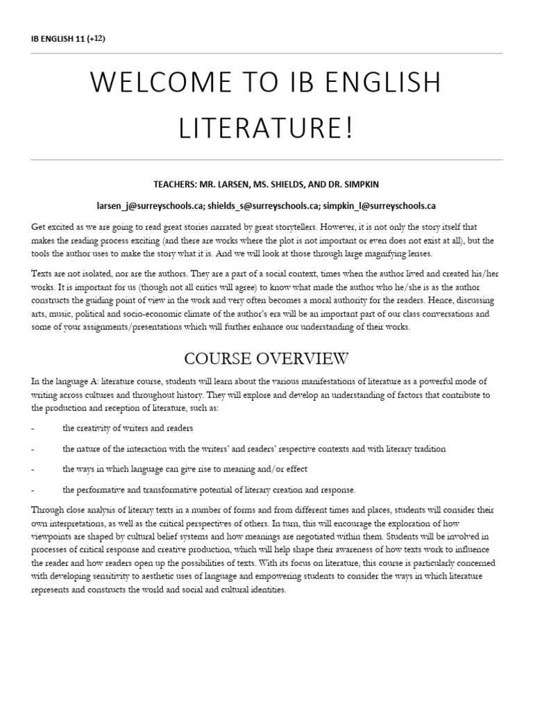 IB English Literature Course Overview | PDF | Poetry | Metre (Poetry)