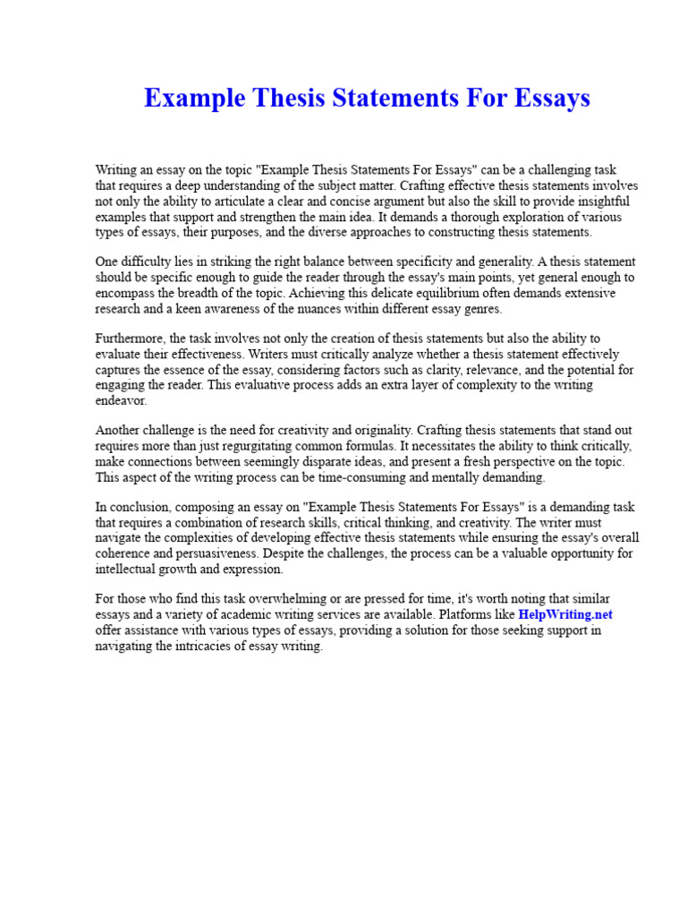 Example Thesis Statements For Essays | PDF | Essays | Critical Thinking