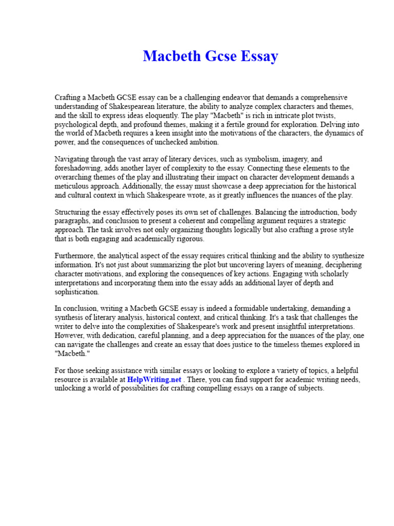 Macbeth Gcse Essay | PDF | Harley Davidson | Essays