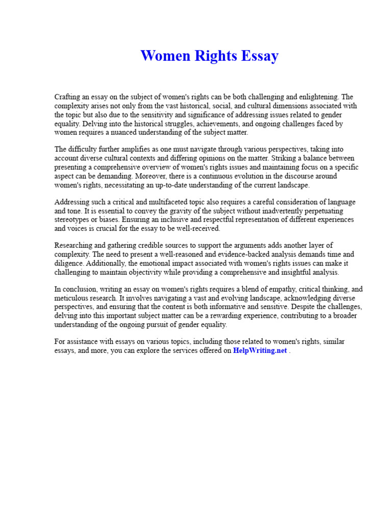 Women Rights Essay | PDF | Essays | Critical Thinking