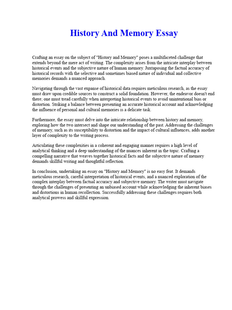 History and Memory Essay | PDF | Bias | Essays