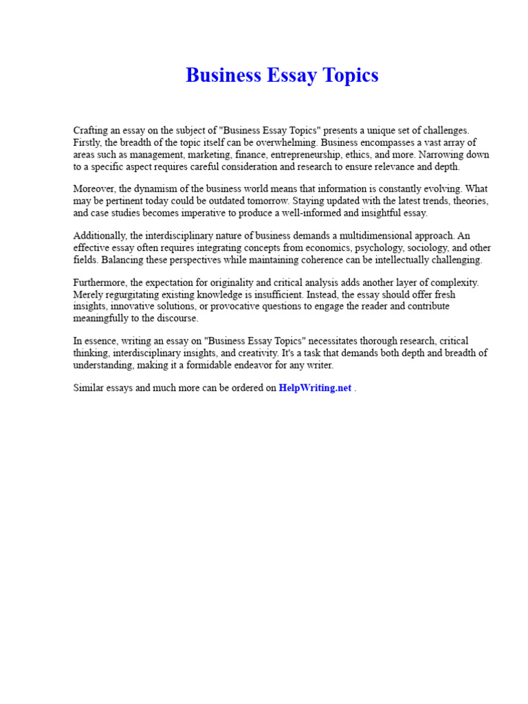 Business Essay Topics | PDF | Adverse Possession | Essays