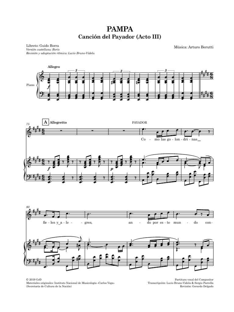 PAMPA- Canción Del Payador - Partitura Completa | PDF | Composiciones ...