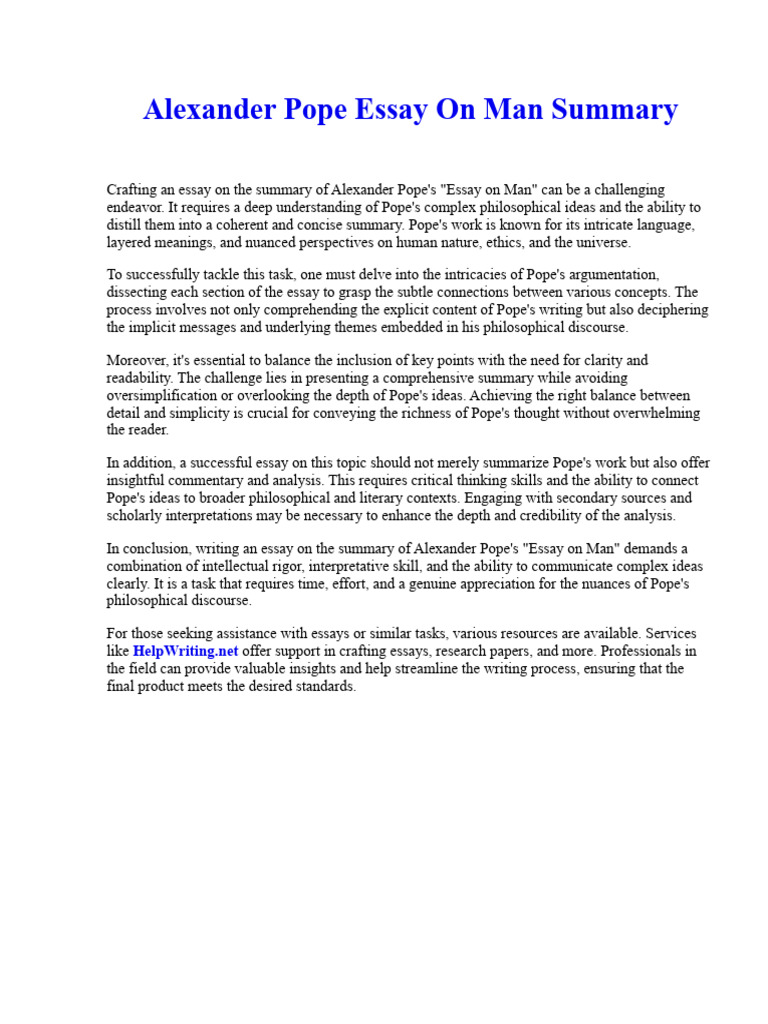 Alexander Pope Essay On Man Summary | PDF | Heart Of Darkness | Kurtz ...