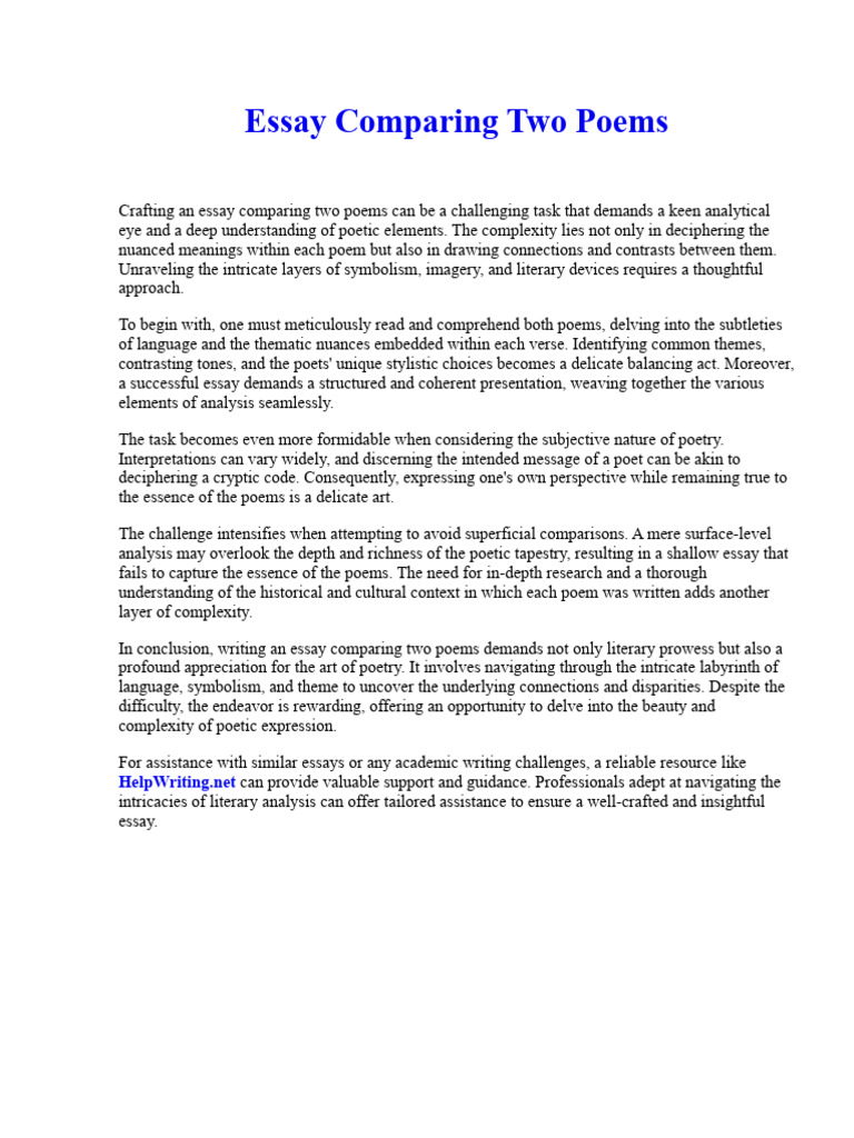 Essay Comparing Two Poems | PDF | Poetry | Desdemona