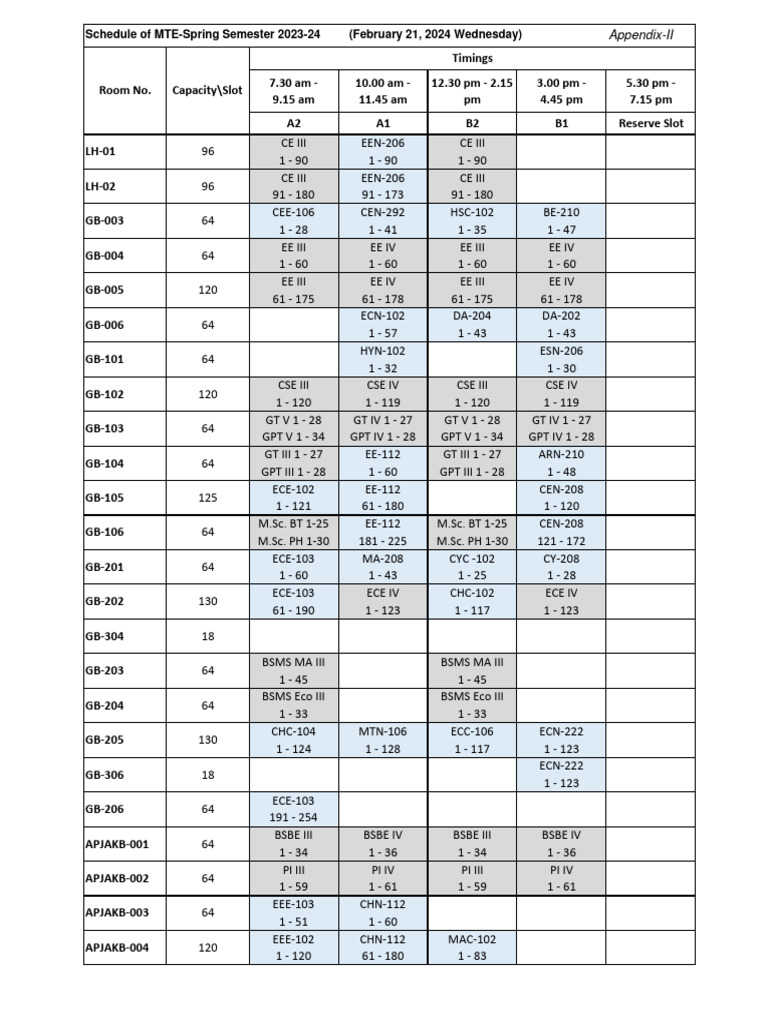 MTE Spring Semester 2023-24 Schedule | PDF