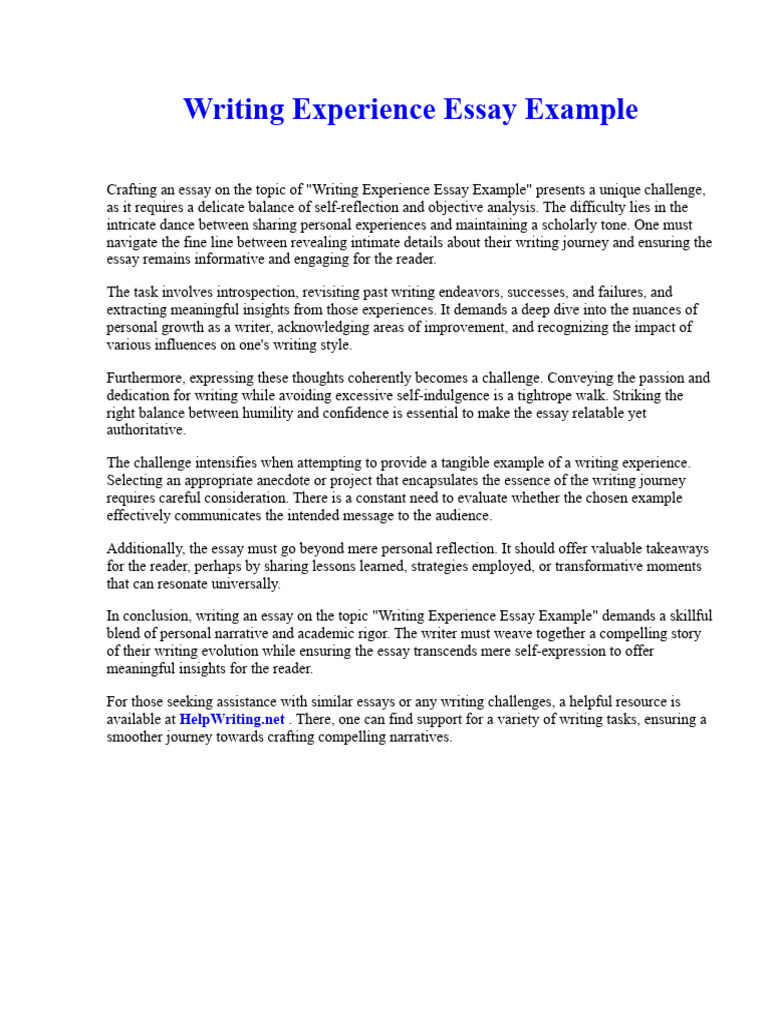 Writing Experience Essay Example | PDF | Lawsuit | Essays