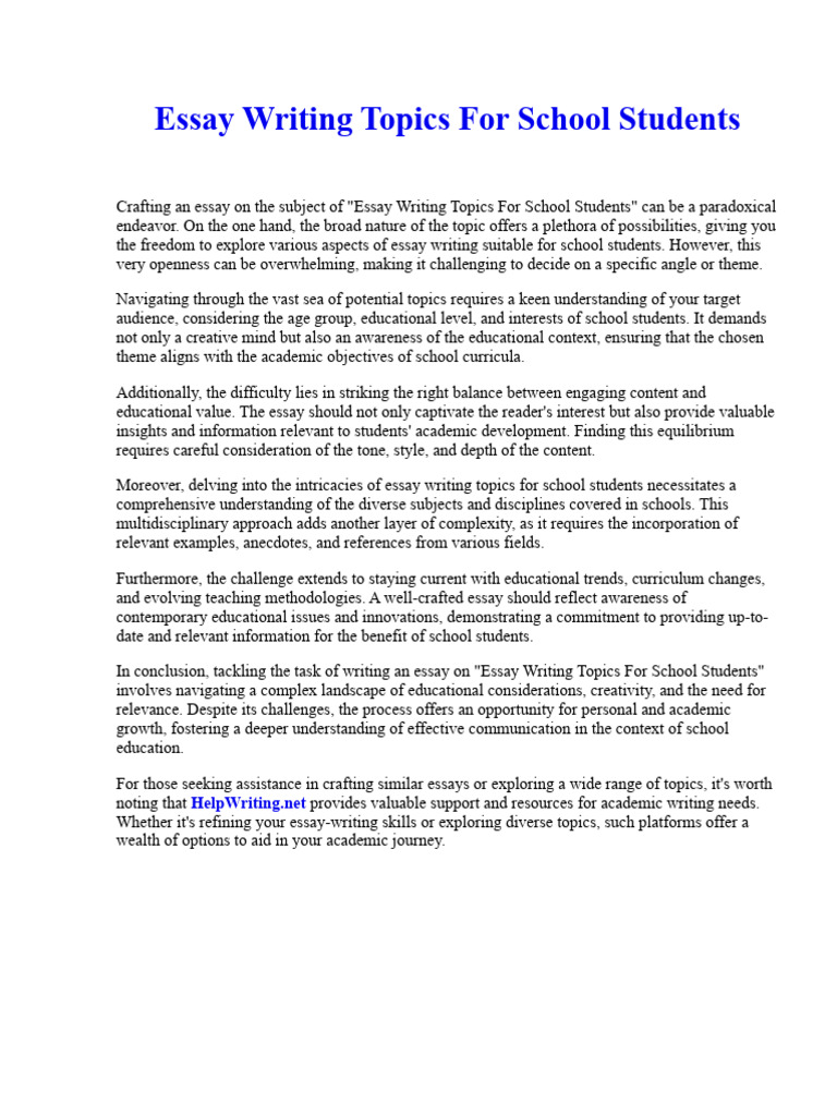 Essay Writing Topics For School Students | PDF | Railway Labor Act ...