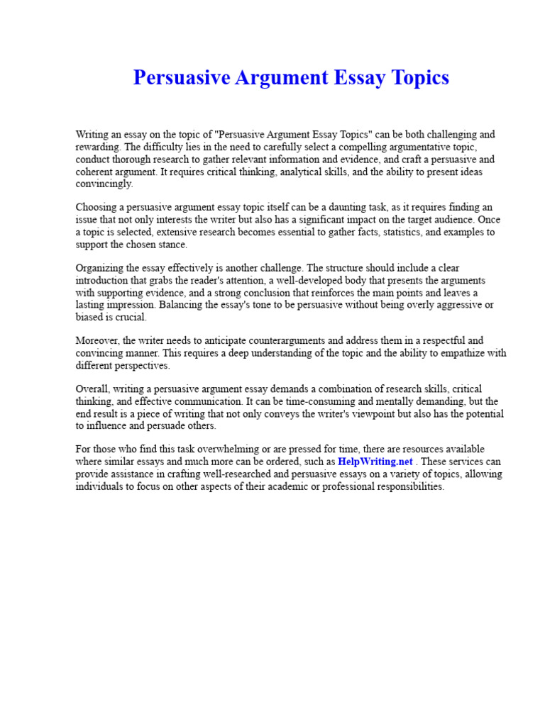 Persuasive Argument Essay Topics | PDF | Essays | Artificial Intelligence