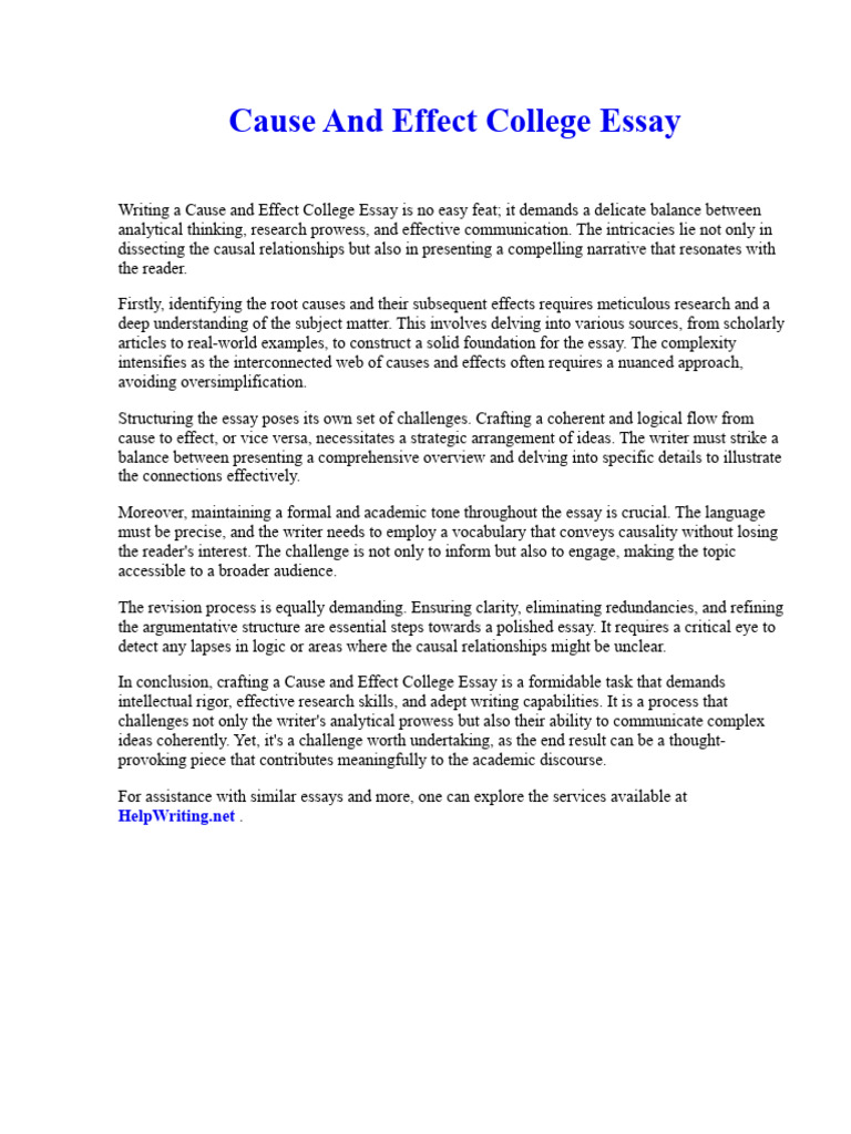 Cause and Effect College Essay | PDF | Skin | Essays