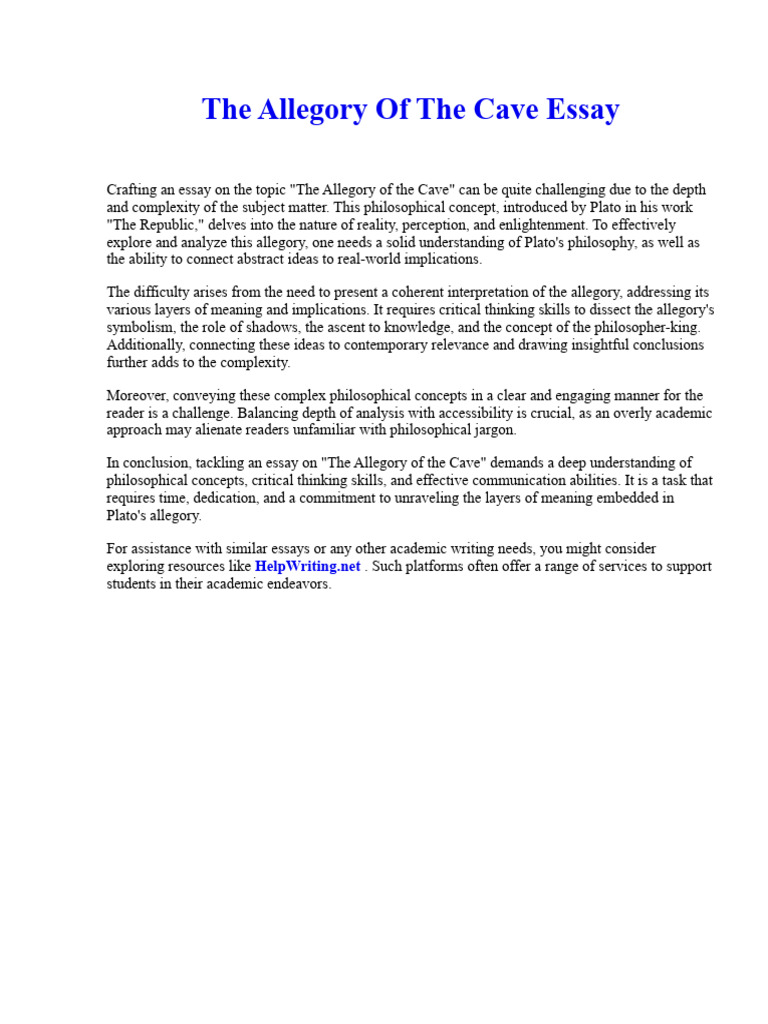 The Allegory of The Cave Essay | PDF | Allegory | Critical Thinking