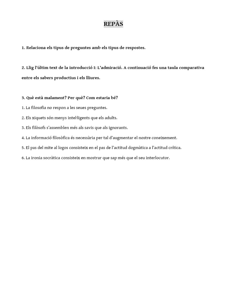 Exercicis de Repàs | PDF