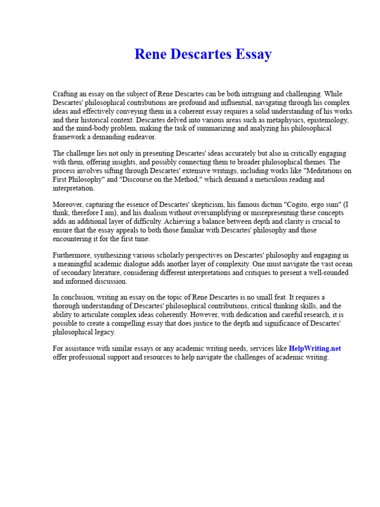 Rene Descartes Essay | PDF | René Descartes | Automotive Industry