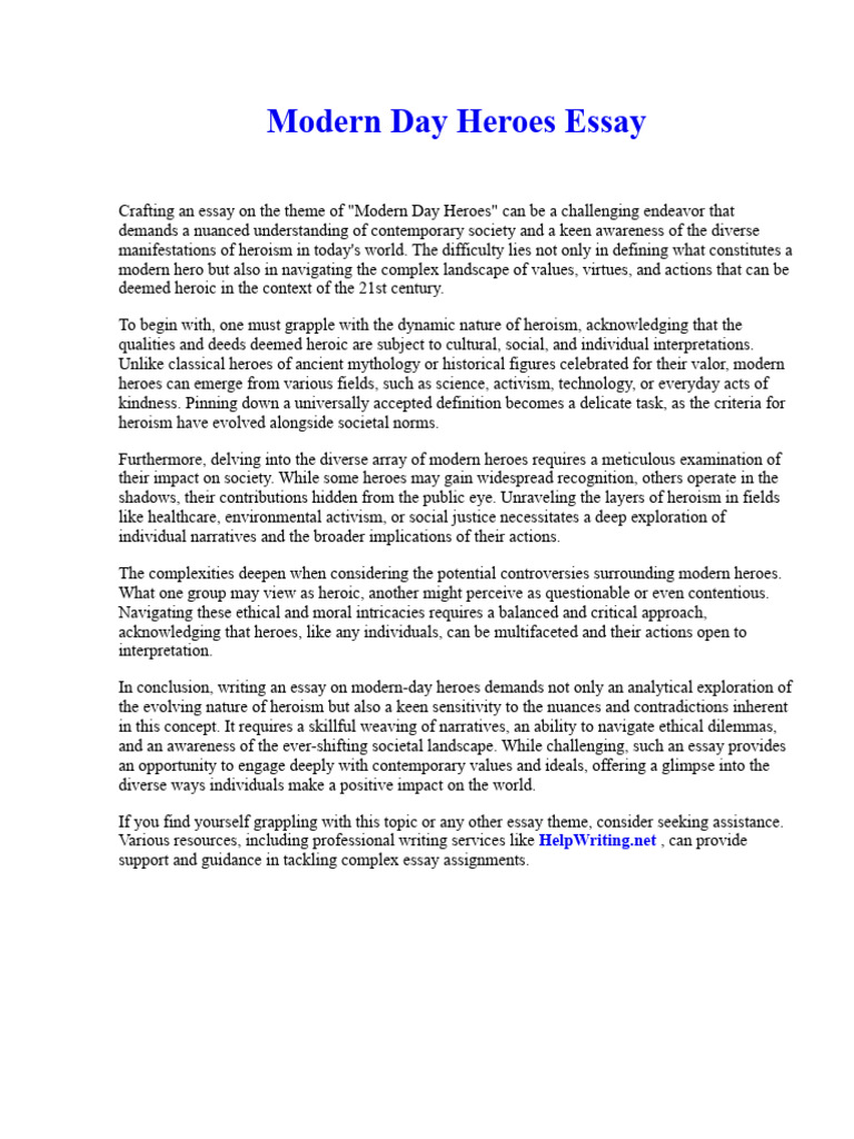 Modern Day Heroes Essay | PDF | Hero | Essays