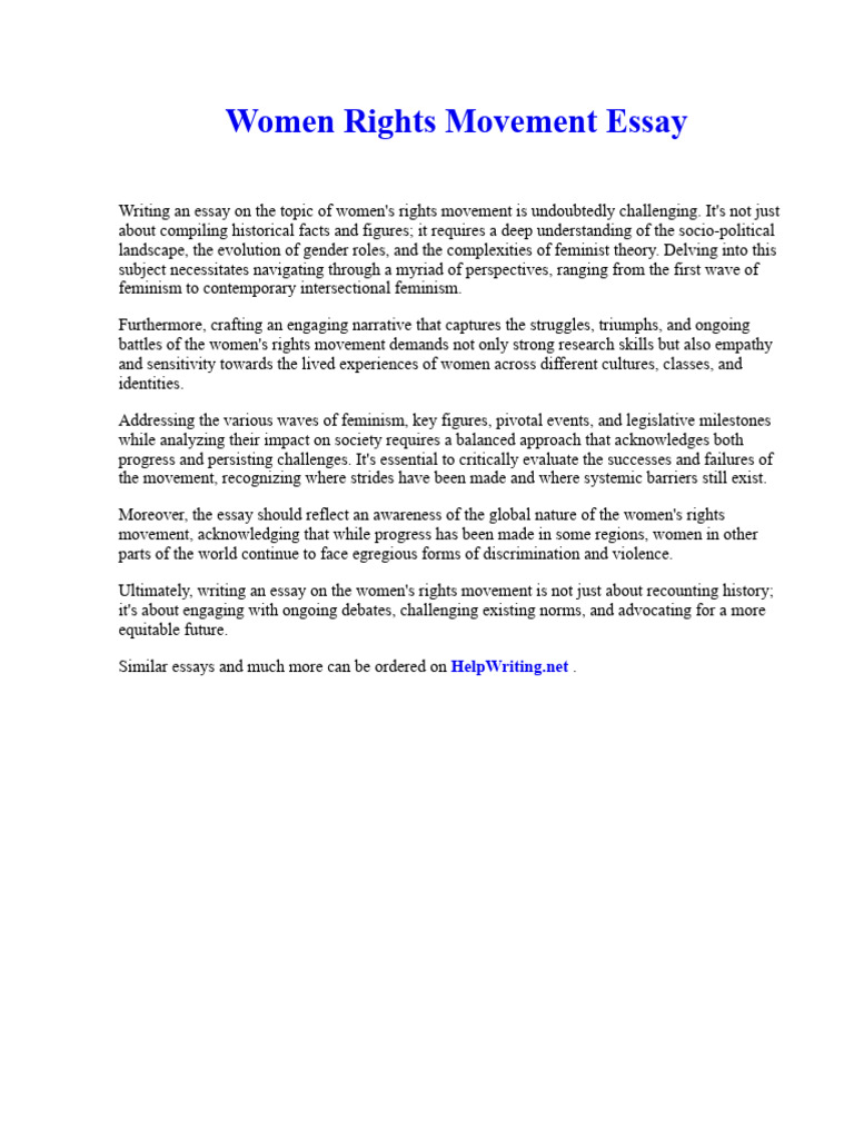 Women Rights Movement Essay | PDF | Gender Studies | Feminism