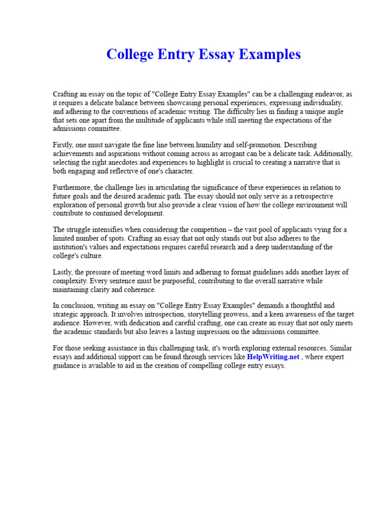 College Entry Essay Examples | PDF | Cognition | Cognitive Science