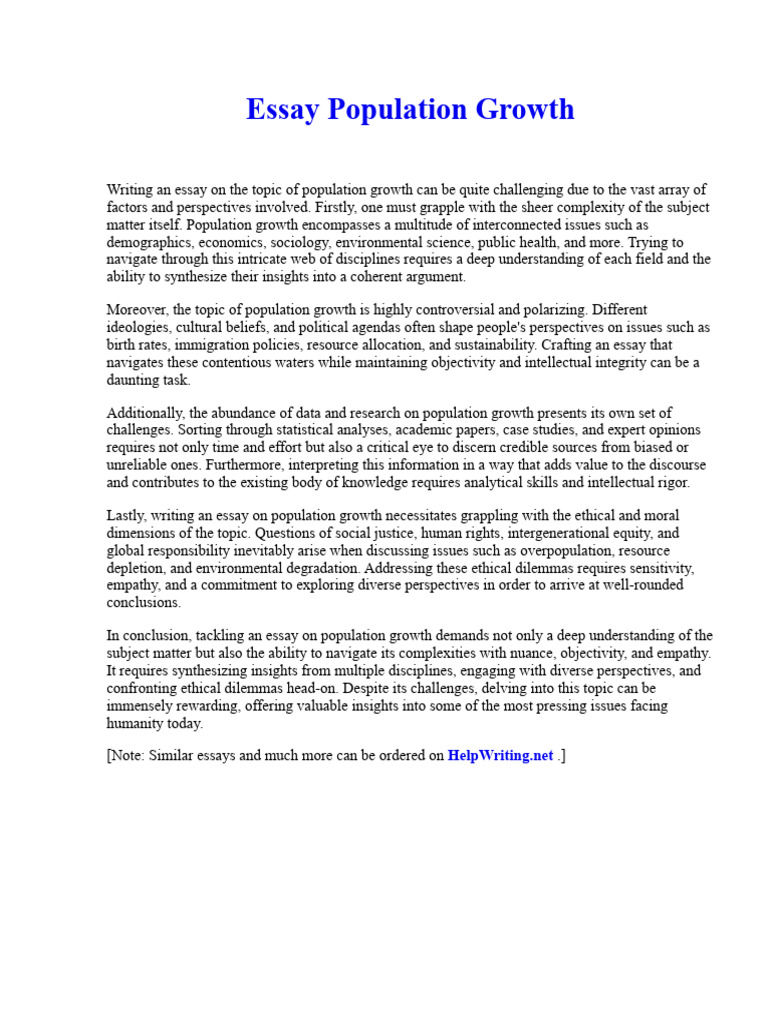 Essay Population Growth | PDF | Essays | Population Growth
