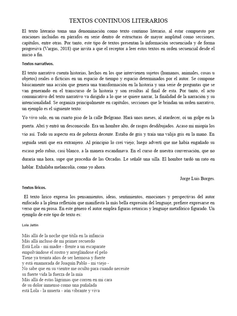 Textos Continuos Literarios | PDF | Narración