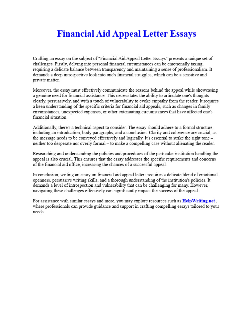 Financial Aid Appeal Letter Essays | PDF | Essays | Gardens