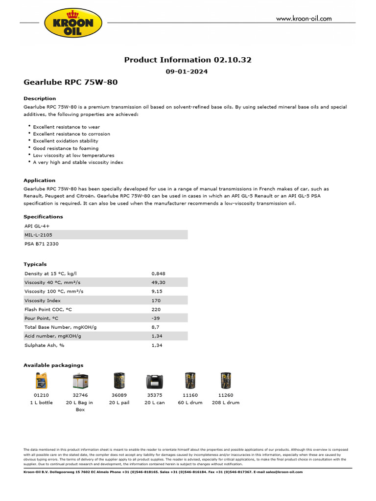 PI 021032 Gearlube RPC 75w 80 EN | PDF | Materials | Chemistry