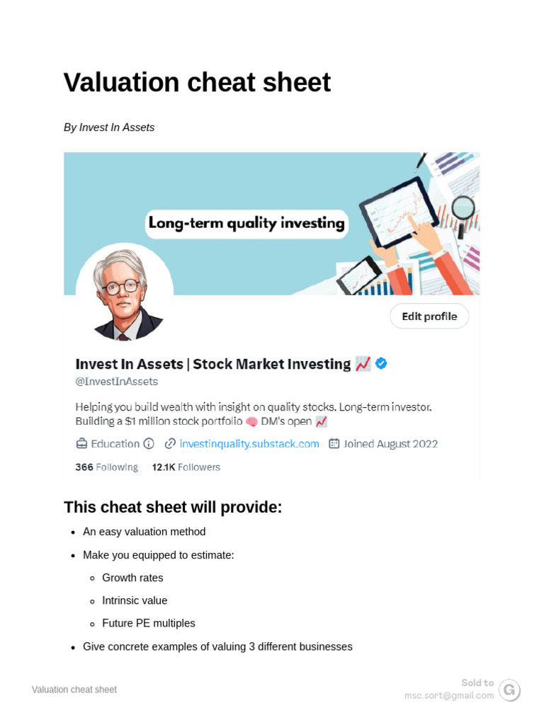 Valuation Cheat Sheet - Invest in Asset Production | PDF | Valuation ...