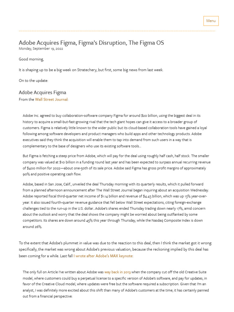 Adobe Acquires Figma, Figma’s Disruption, The Figma OS – Stratechery by Ben Thompson | PDF ...