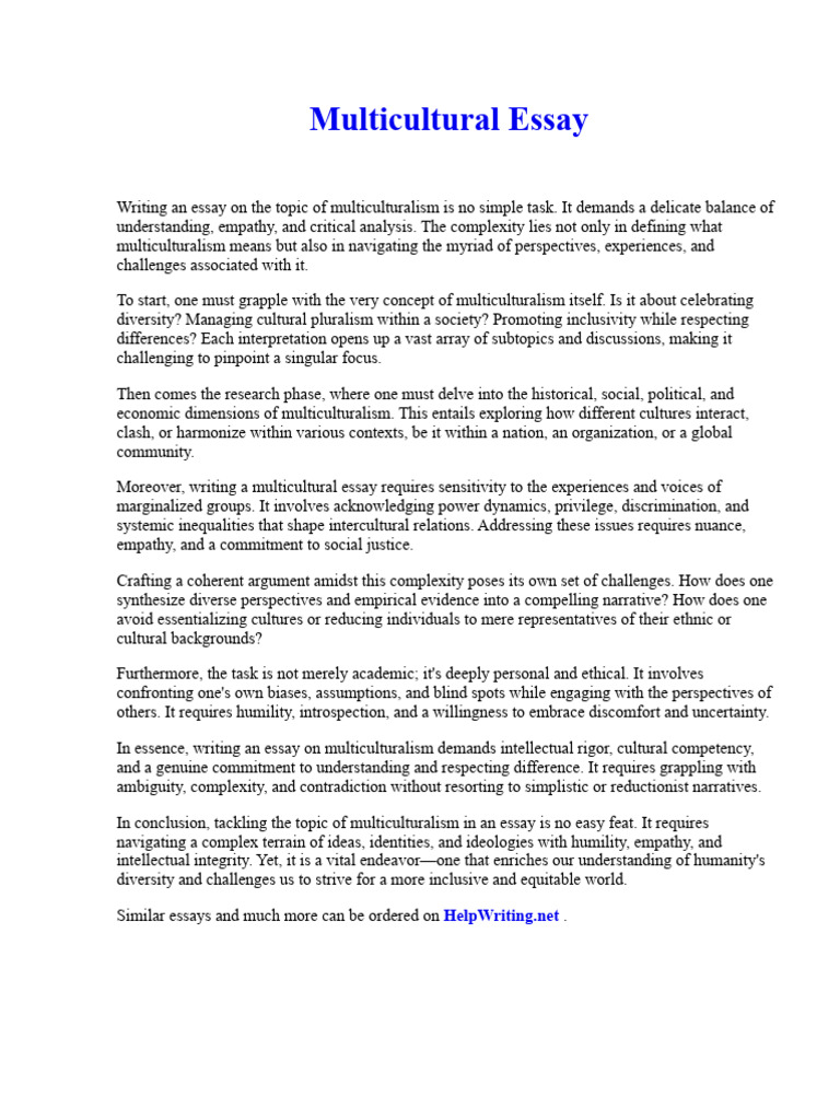 Multicultural Essay | PDF | Multiculturalism | Essays