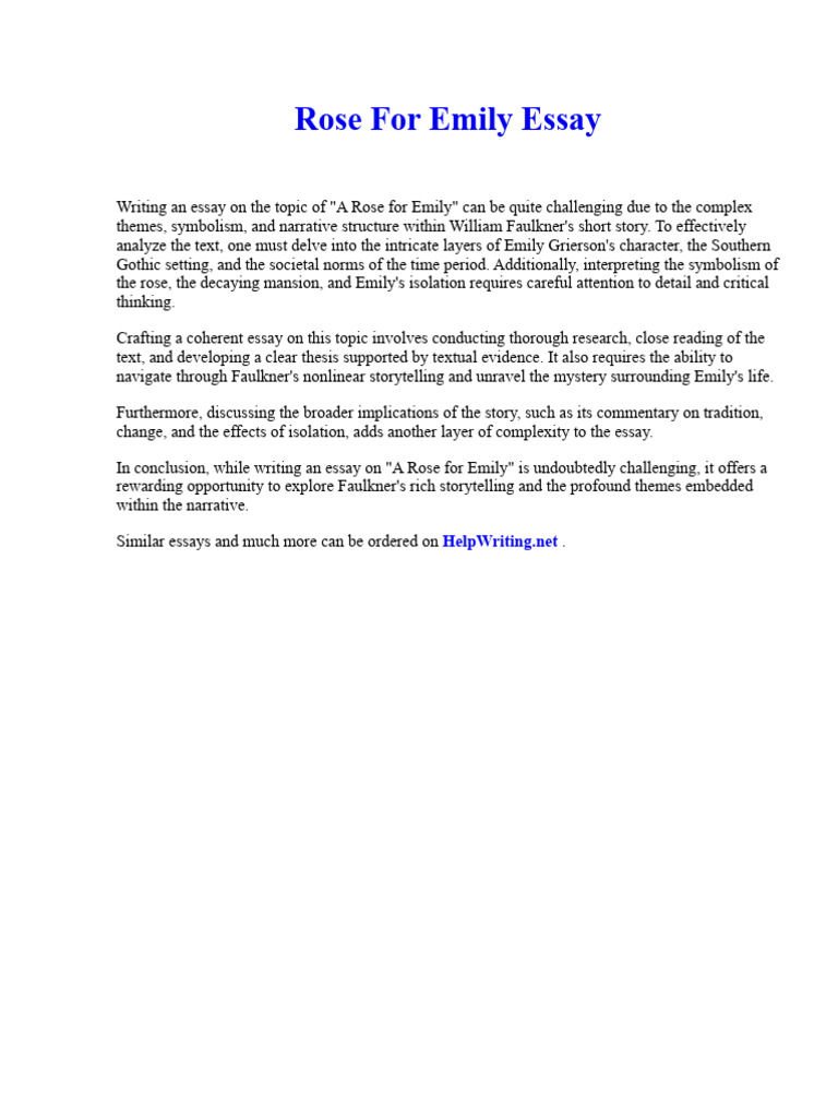 Rose For Emily Essay | PDF | Essays | Narrative
