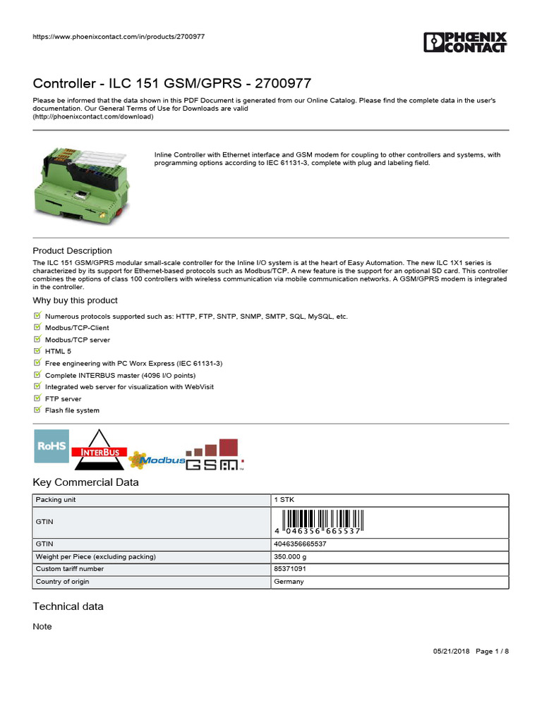 Controller Ilc 151 GSM Gprs 2700977 | PDF | Electromagnetic ...