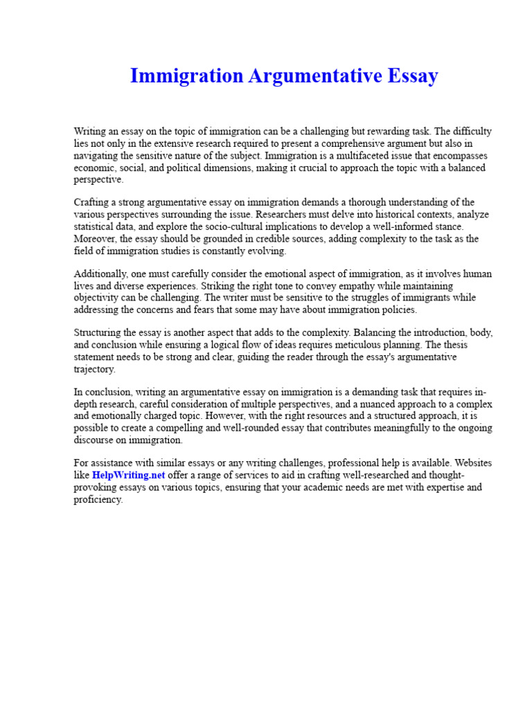 Immigration Argumentative Essay | PDF | Essays | Immigration