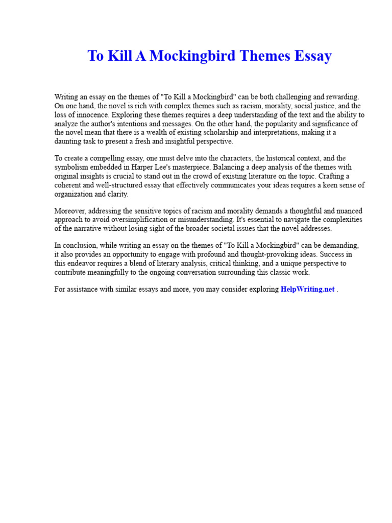 To Kill A Mockingbird Themes Essay | PDF | To Kill A Mockingbird | Essays