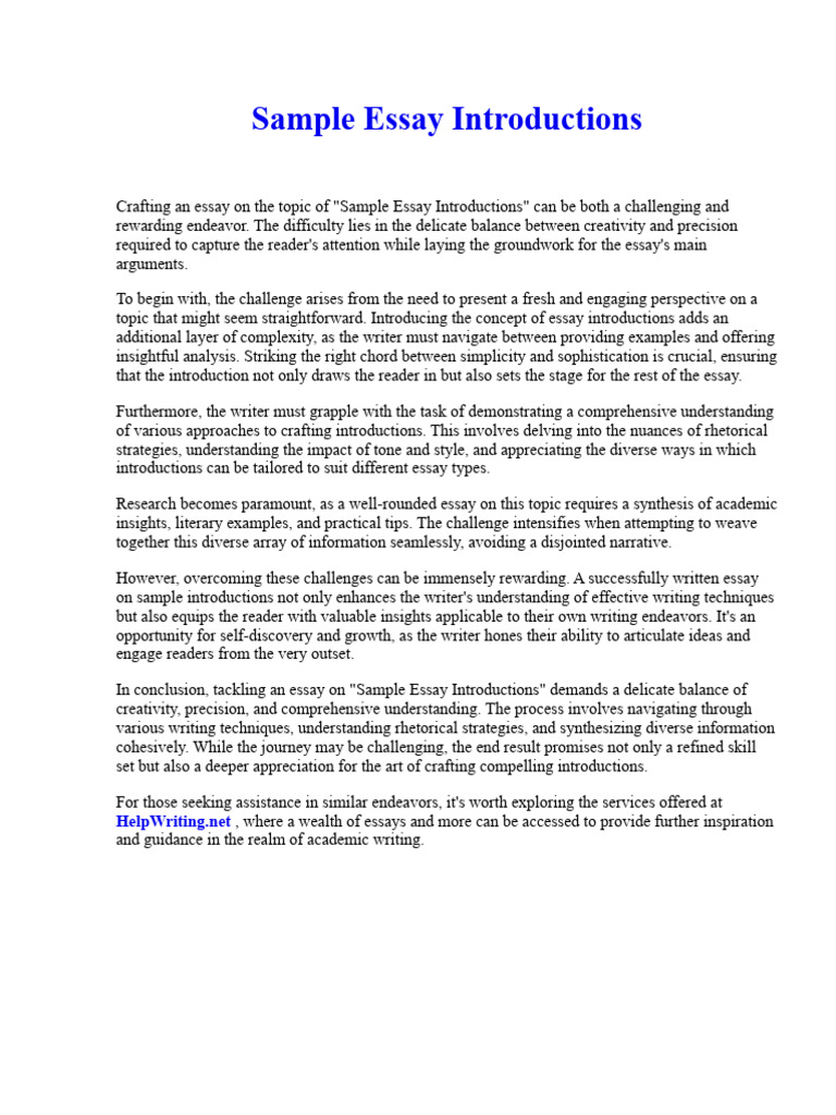 Sample Essay Introductions | PDF | Essays | Creativity