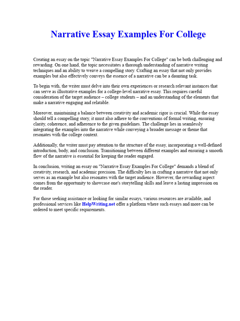Narrative Essay Examples For College | PDF | Narrative | Essays