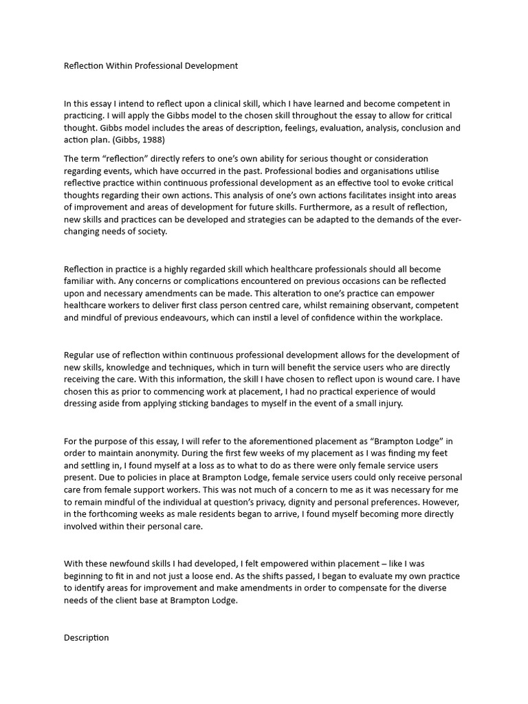 Sample 2 Gibbs Dressing Wound | PDF | Reflective Practice | Clinical ...