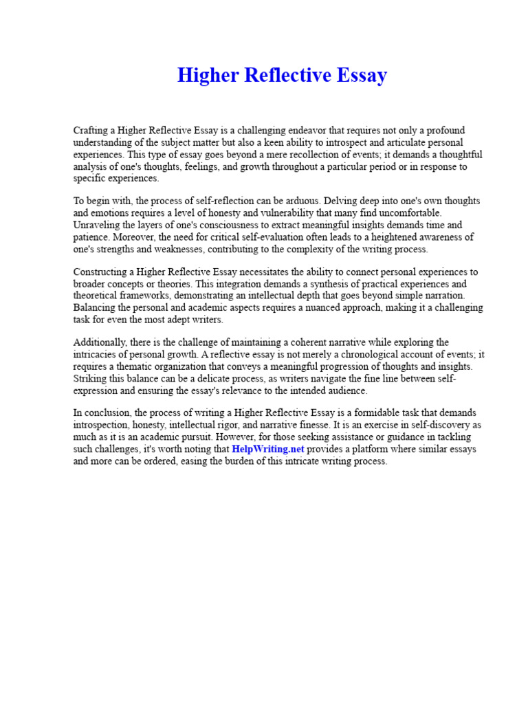 Higher Reflective Essay | PDF | Experience | Thought