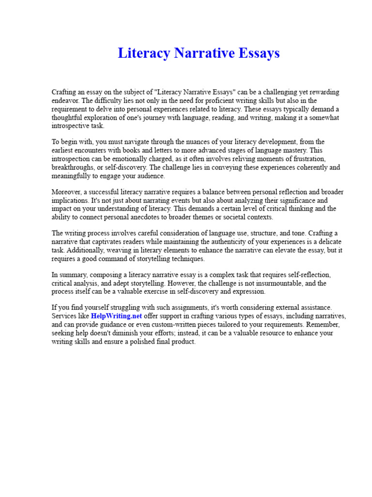 Literacy Narrative Essays | PDF | Narrative | Literacy