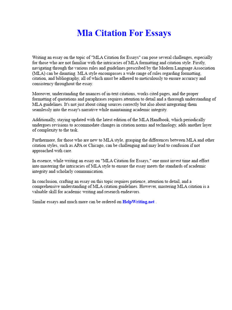 Mla Citation For Essays | PDF | Citation | Essays