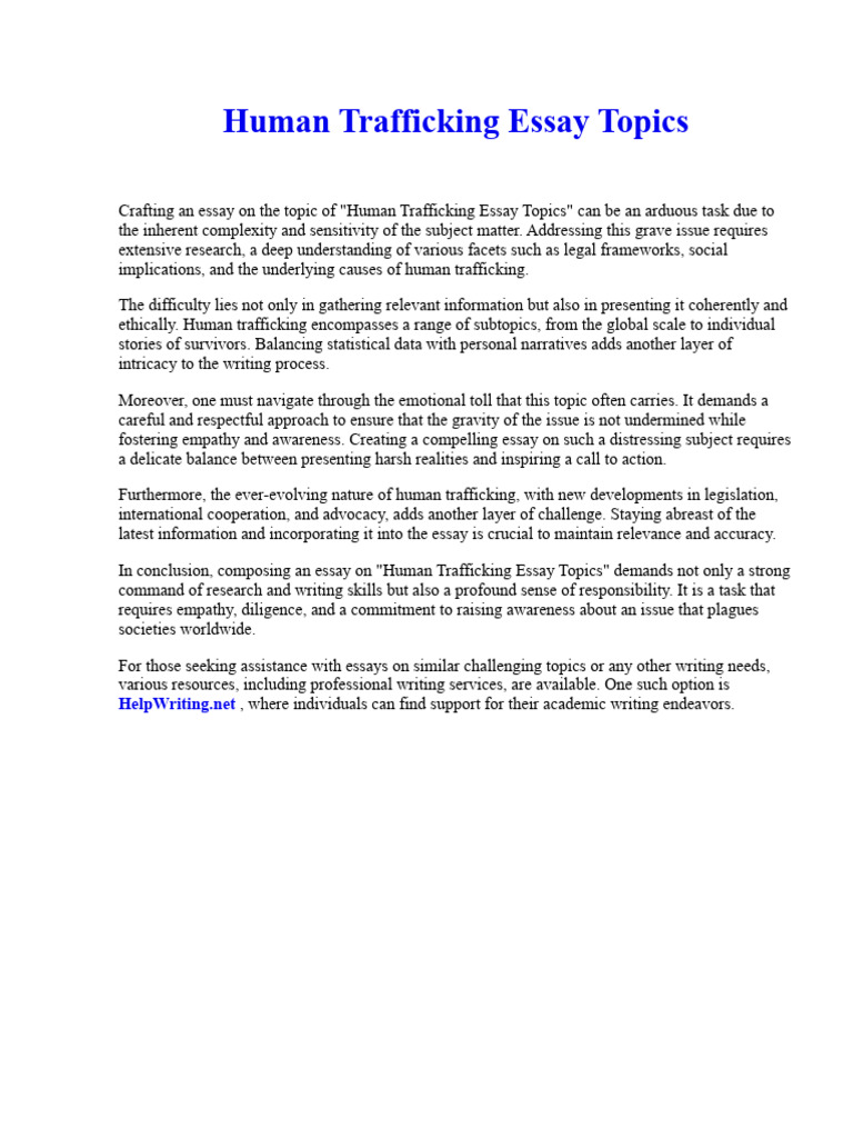 Human Trafficking Essay Topics | Download Free PDF | Human Trafficking ...